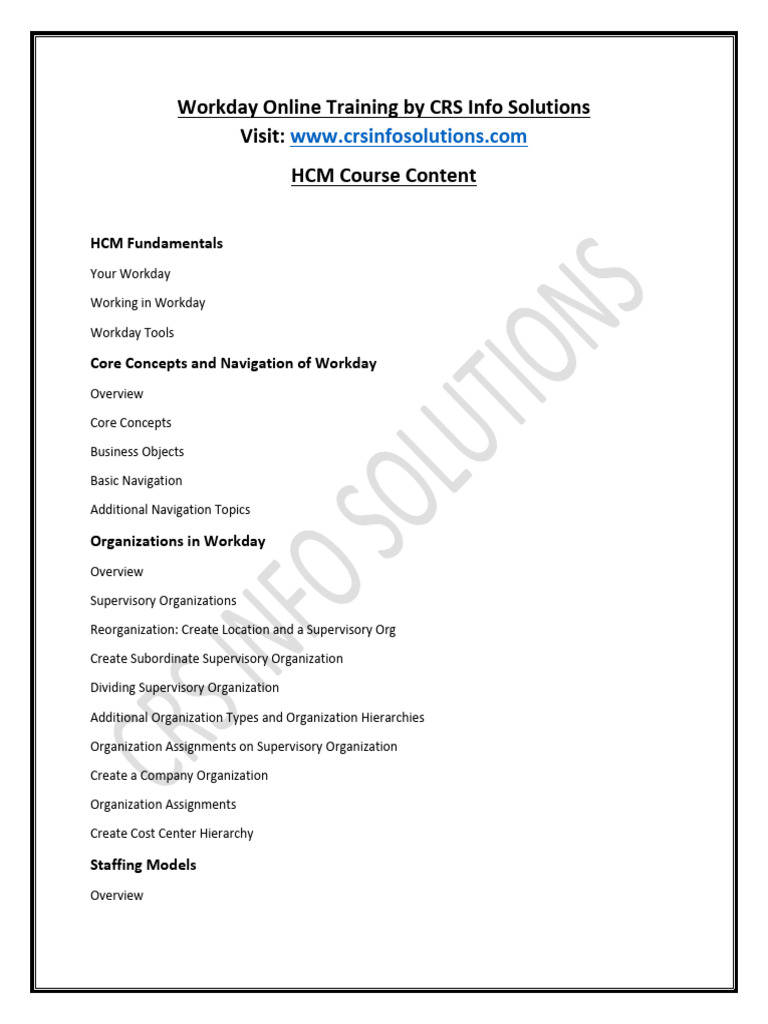 Workday HCM and Techno Functional Course Content - CRS Info Solutions ... Workday HCM and Techno Functional Course Content - CRS Info Solutions ...