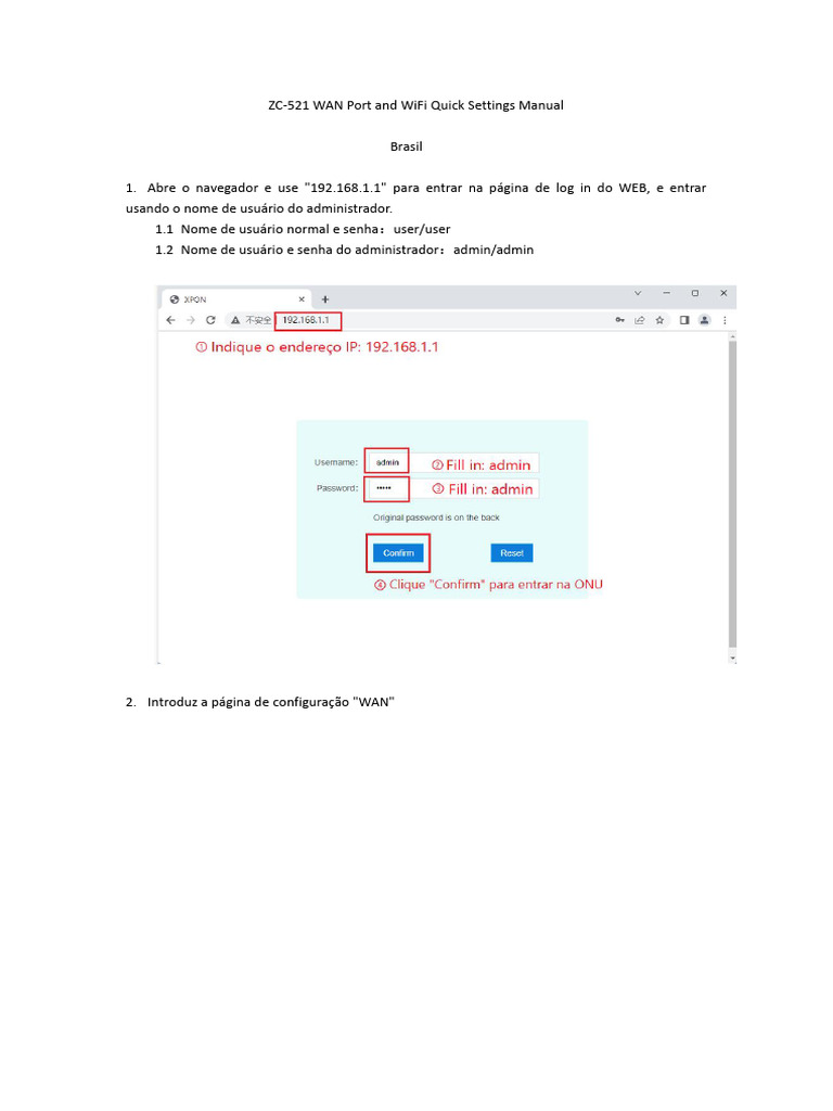 ZC-521 WAN Port and WiFi Quick Settings Manualrrr | PDF | Negócios | Computadores