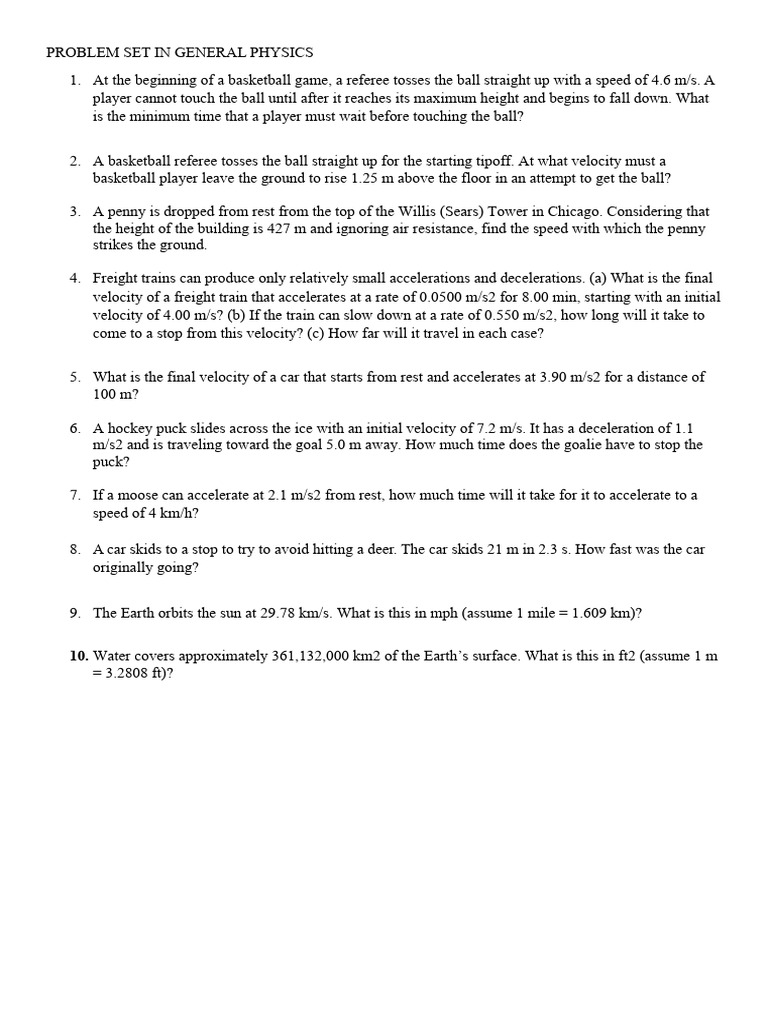 Problem Set in General Physics 1 | PDF