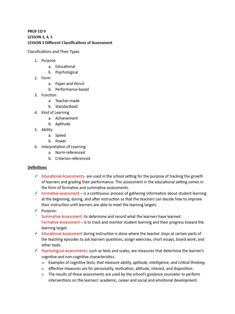Prof Ed 9 Reviewer Midterms | PDF | Educational Assessment | Learning