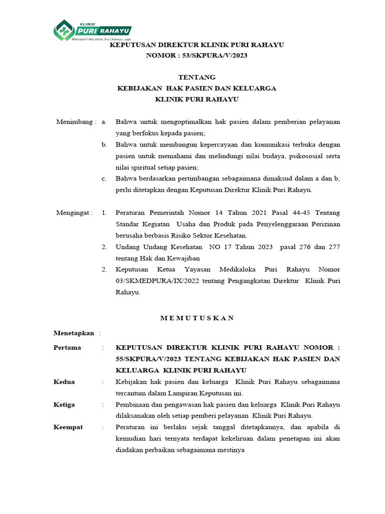 FIX SK HAK PASIEN DAN KLG LAMA - For Merge | PDF | Pengembangan Diri