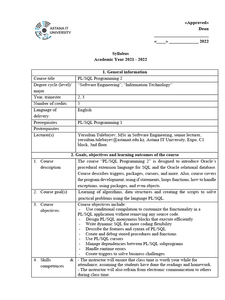 PL SQL Programming 2 (Tulebayev Y.) | PDF | Pl/Sql | Computer Programming