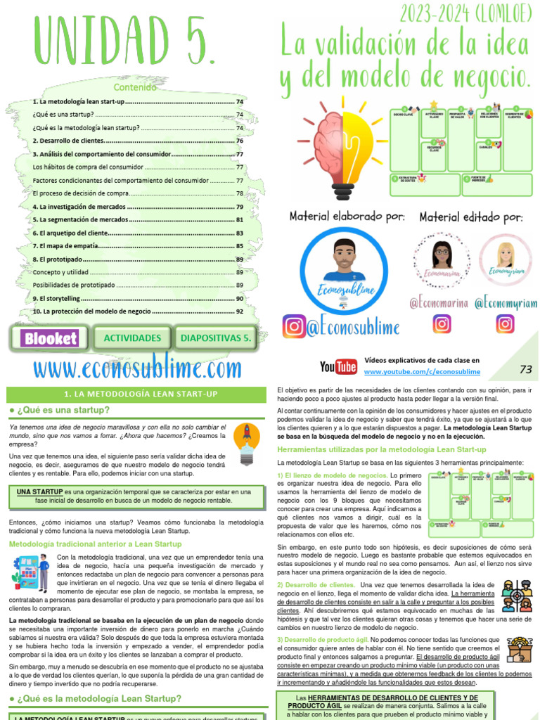 Unidad 5. La validación de la idea y del modelo de negocio | PDF ...