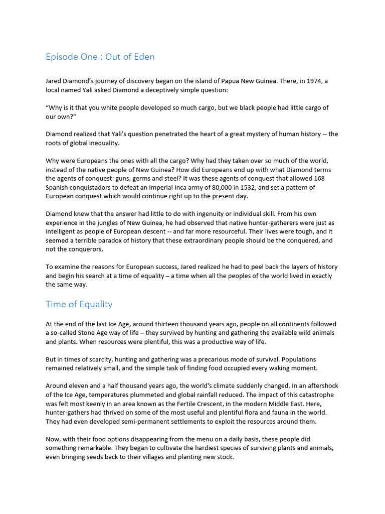 Guns, Germs, and Steel - Summary of Episode 1 of The YouTube ...