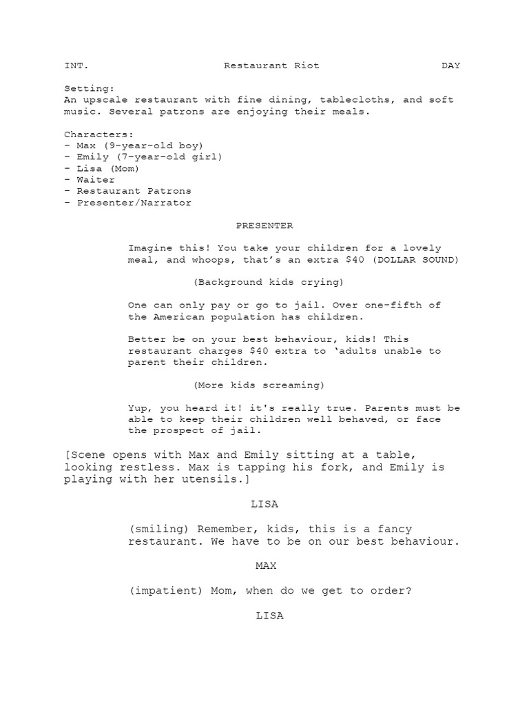 Curtis - Restaurant Riot Script | Download Free PDF | Waiting Staff ...