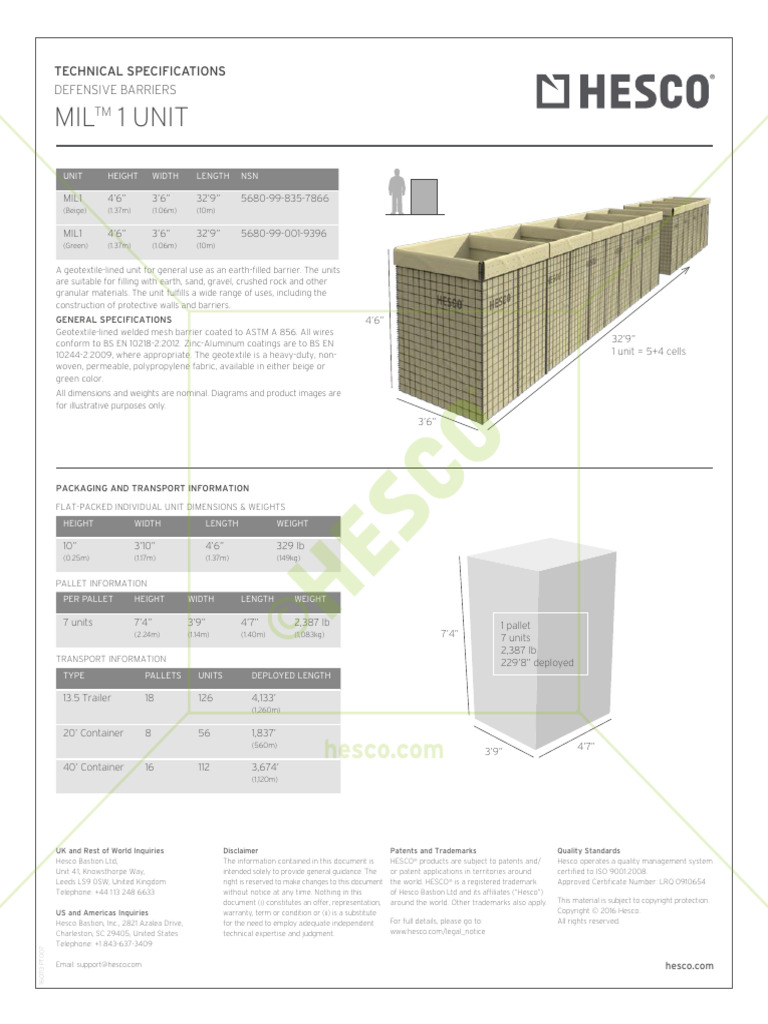 HESCO MIL-S ProductSheet 16 12 13-2 | Download Free PDF | Trademark ...