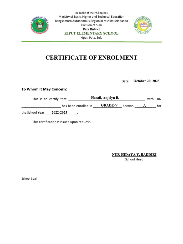 CERTIFICATE OF ENROLMENT Official | PDF