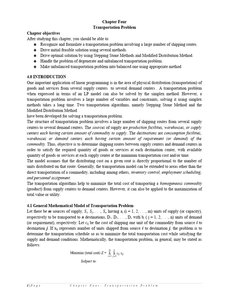 Transportation Model Pdf Mathematical Optimization Linear Programming