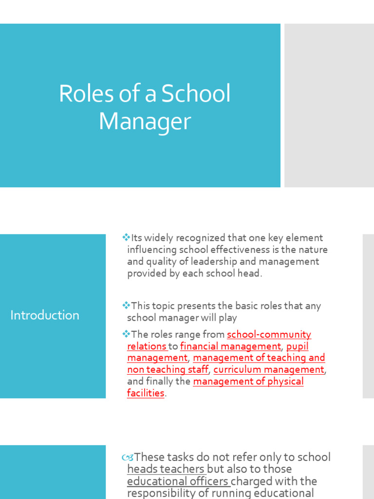 Roles of A School Manager | PDF | Audit | Schools