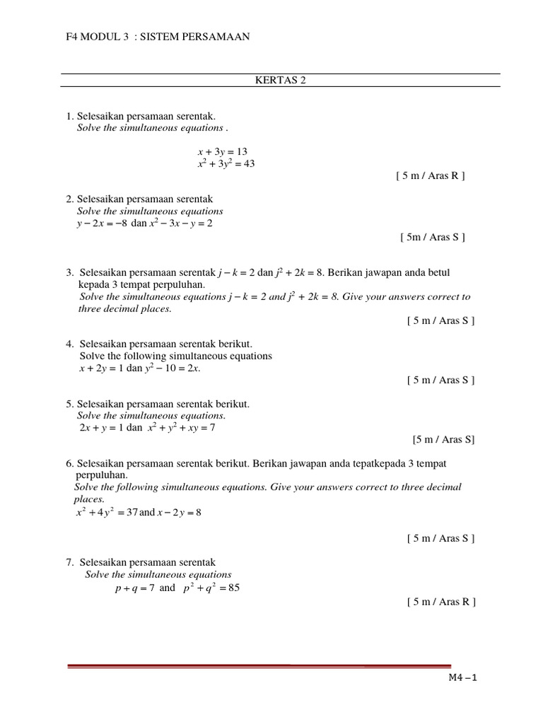 F4 Modul 3 Sistem Persamaan | PDF | Mathematical Objects | Mathematics
