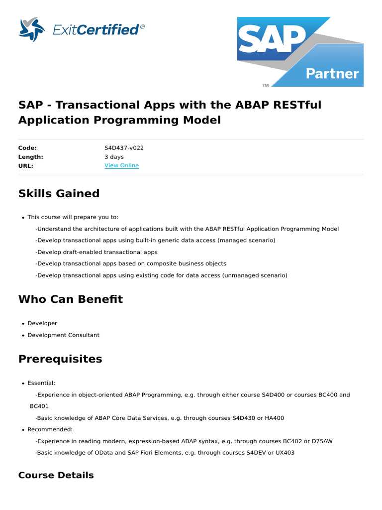 Transactional Apps With The Abap Restful Application Programming Model | PDF | Mobile App ...