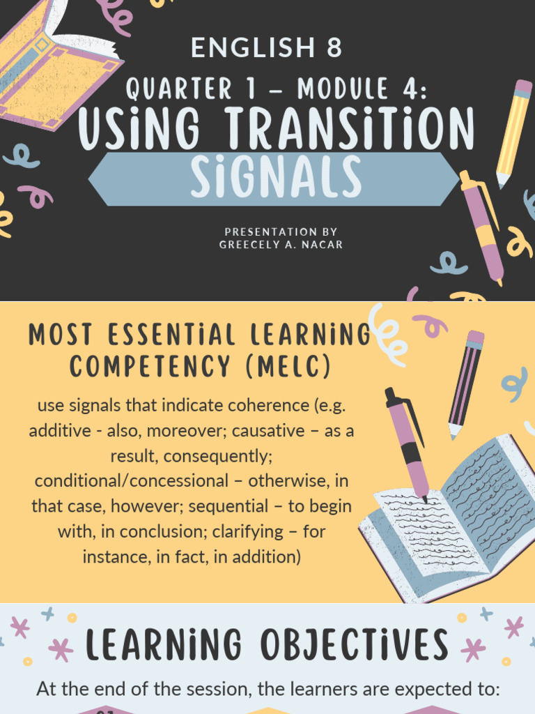 Understanding Transition Signals | PDF | Language Arts & Discipline ...