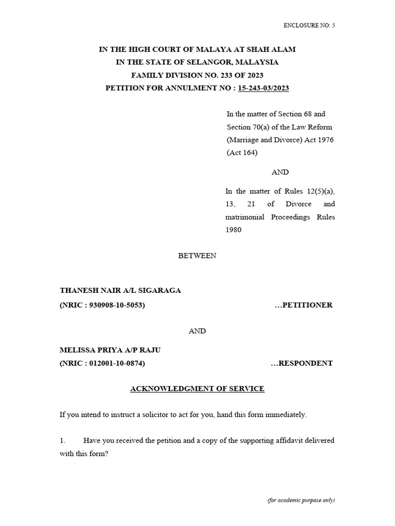 Firm 1 Enclosure 5 - Acknowledgement of Service | PDF | Common Law | Social Institutions