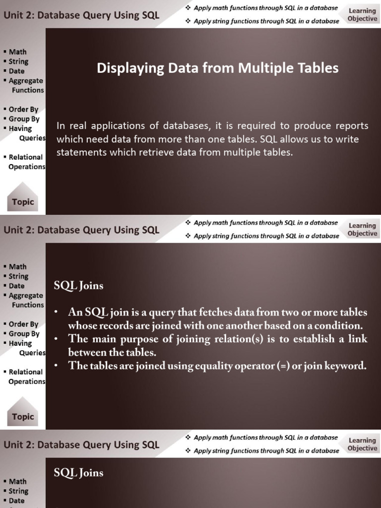 Working With Two Tables | PDF | Table (Database) | Sql