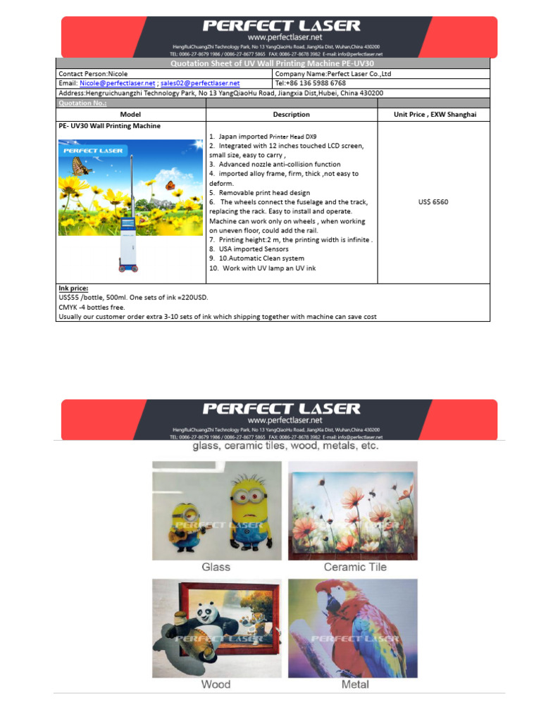 Perfect Laser - Quotation Sheet of Wall Printing Machine PE - UV30 | PDF | Printer (Computing ...