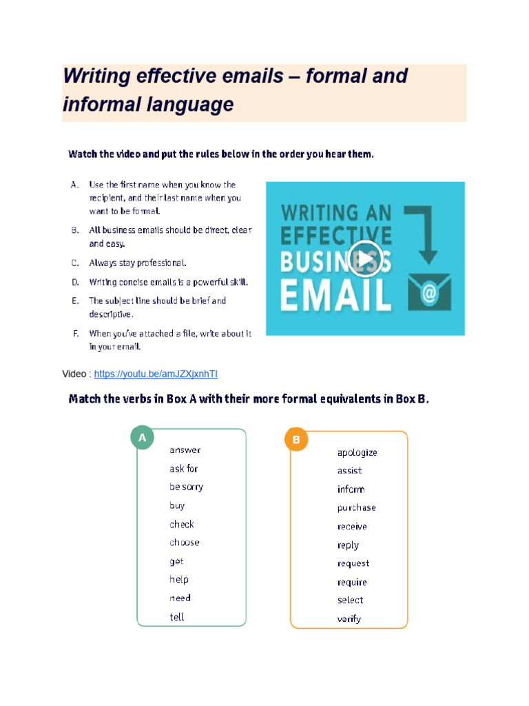 Email Writing: Formal vs. Informal | PDF