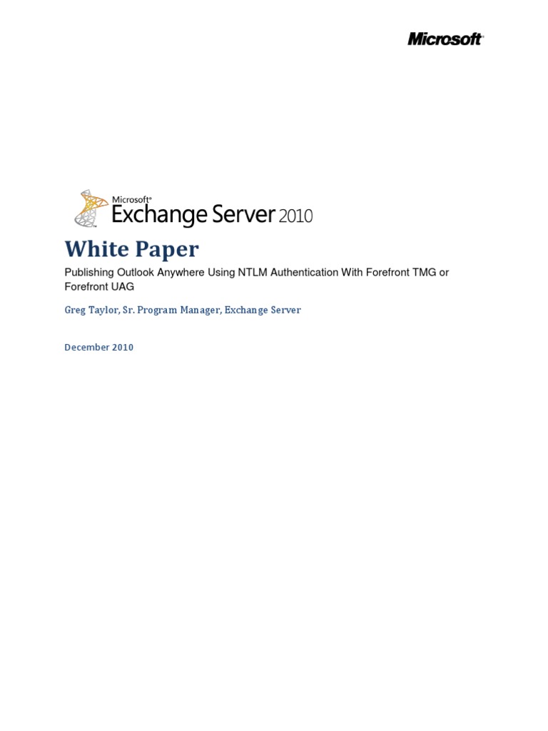 White Paper: Publishing Outlook Anywhere Using NTLM Authentication With Forefront TMG or ...