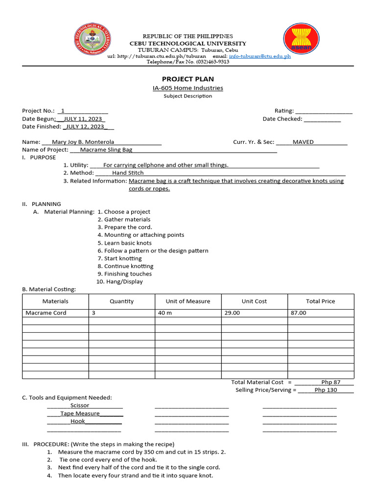 Project Plan - Macrame | PDF | Knot | Rope