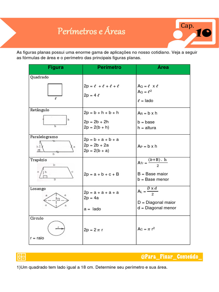 Cap. 10 - Perímetros e Áreas | PDF | Triângulo | Metro