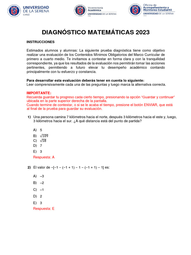 Prueba de Diagnóstico Matemáticas 2023 | PDF | Objetos matemáticos | Matemática Elemental
