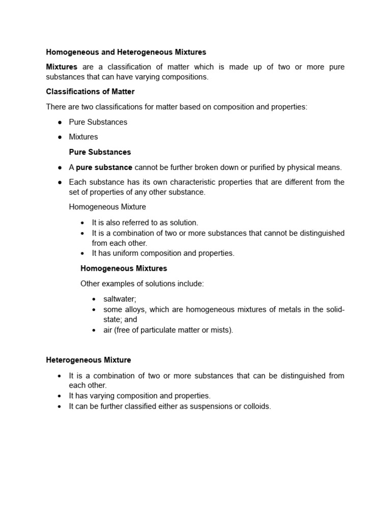 Homogeneous and Heterogeneous Mixtures | PDF | Mixture | Physical Sciences