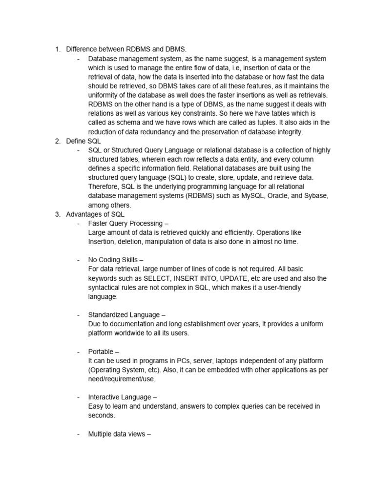 RDBMS vs DBMS: SQL Overview and Commands | PDF | Relational Database ...