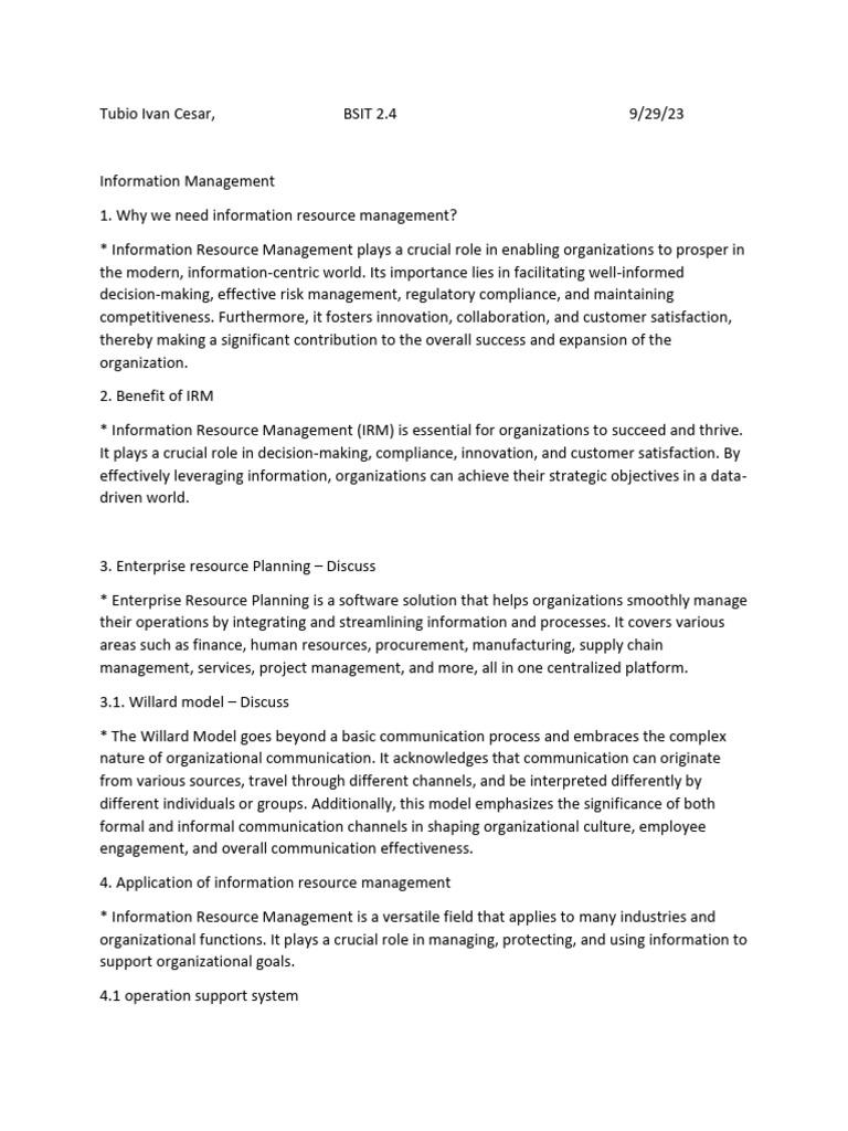 Importance of Information Resource Management | PDF | Management ...