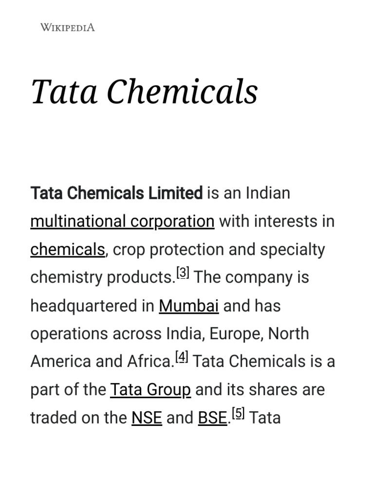 Tata Chemicals - Wikipedia | PDF | Chemistry