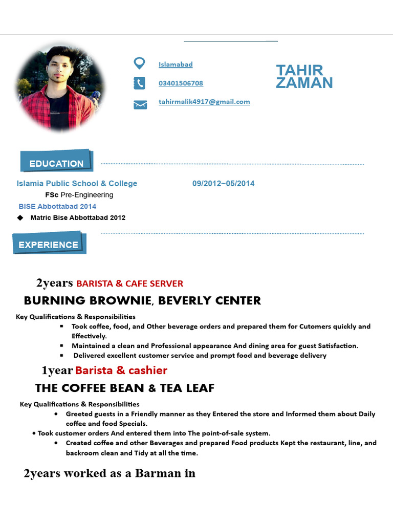 TAHIR ZAMAN Resume 25 | PDF | Coffee | Nutrition