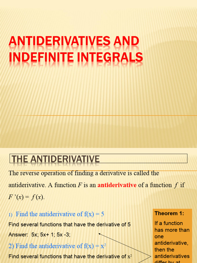 Antiderivative and Indefinite Integrals | PDF | Integral | Area