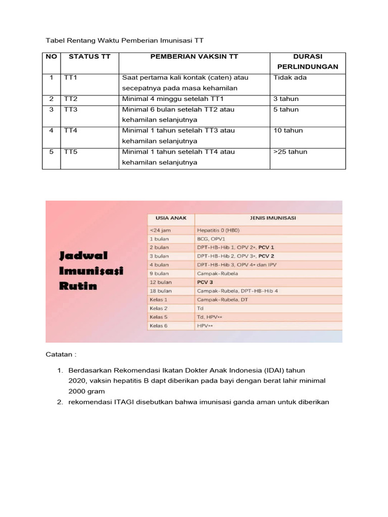 Tabel Rentang Waktu Pemberian Imunisasi TT | PDF