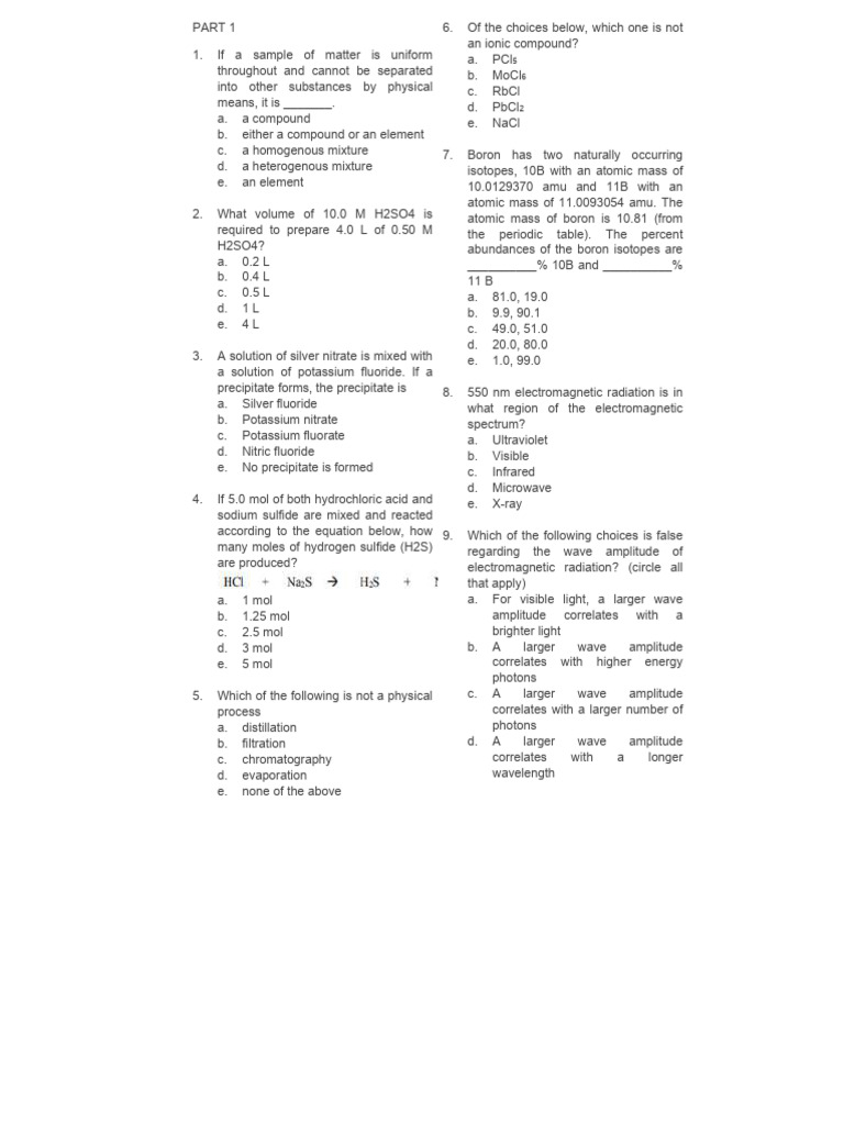 ChemTech Reviewer Practice Questions | PDF | Chemical Bond | Chemical ...