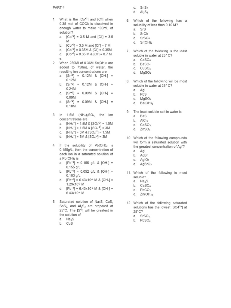 Ion Concentrations and Precipitation Reactions | PDF | Solubility ...