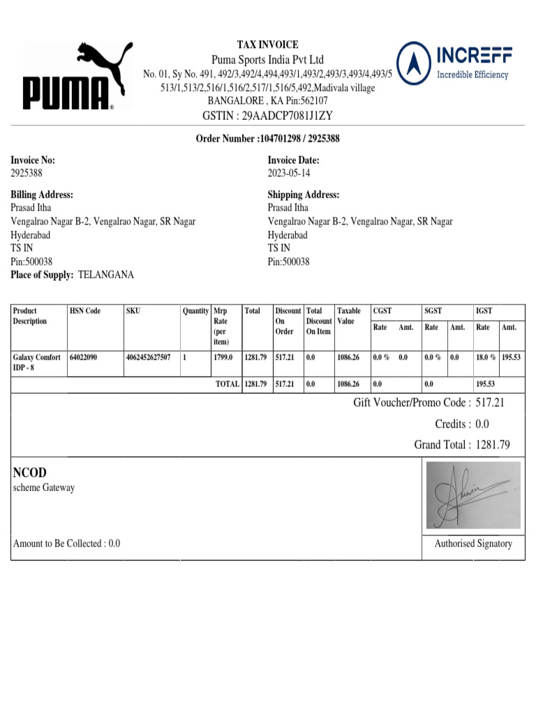 Invoice PUMA-205066 | PDF | Governance | Public Law