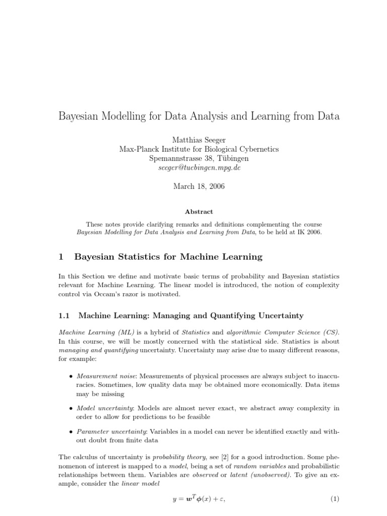 Bayesian Modelling For Data Analysis and Learning From Data | PDF ...