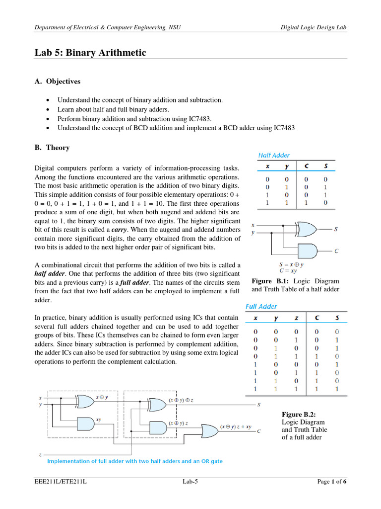 EEE211L - Lab 5 - Binary Arithmetic | Download Free PDF | Electronic Circuits | Computer ...