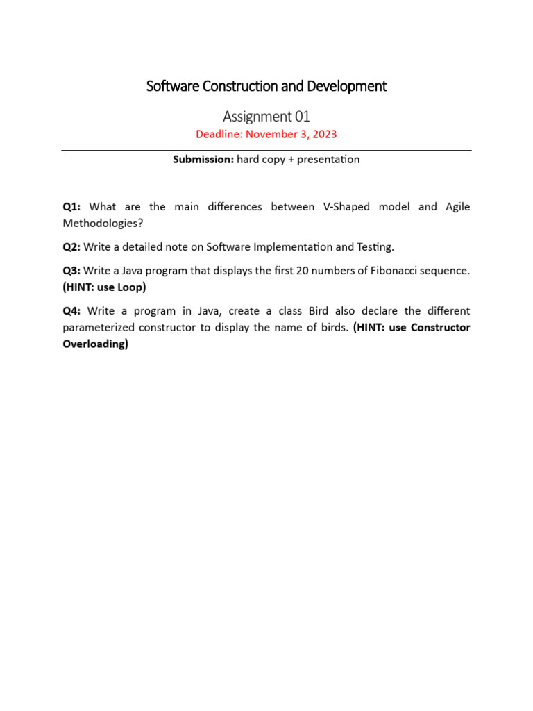 Assignment 01 - Software Construction and Development | PDF Assignment 01 - Software Construction and Development | PDF