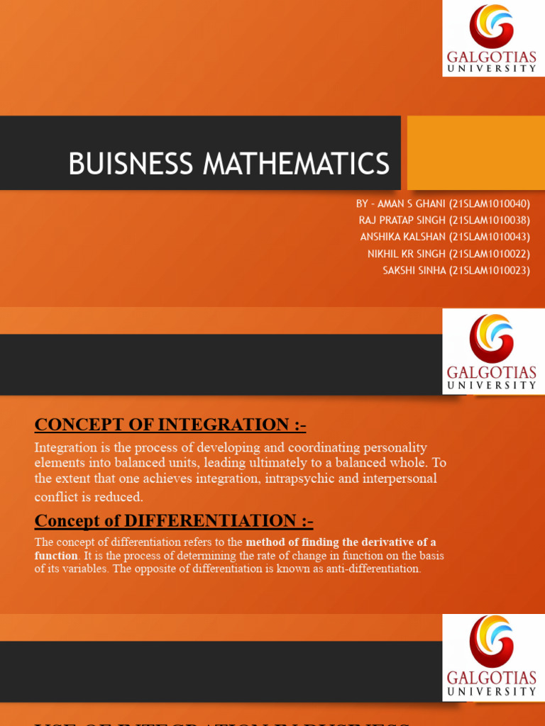 Business Mathematics: Integration & Differentiation | PDF | Cloud ...