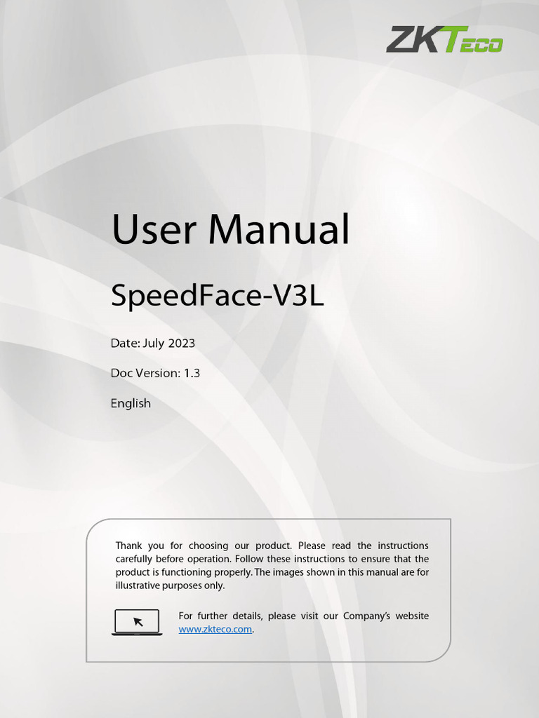 SpeedFace-V3L User Manual - EN - v1.3 - 202307 | PDF | Authentication | Usb