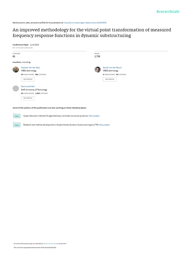Improved Virtual Point Transformation for Dynamic Substructuring | PDF | Mechanical Engineering ...