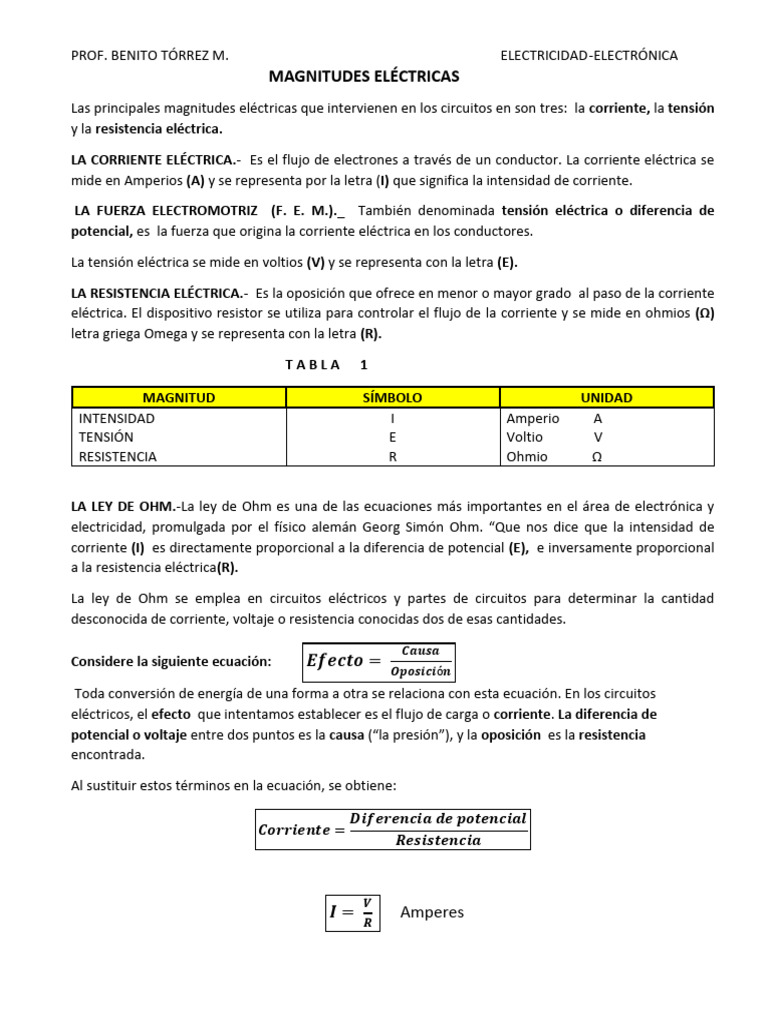 MAGNITUDES ELÉCTRICAS -5to. | PDF | Resistencia Eléctrica y ...
