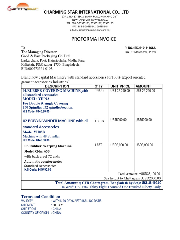 Proforma Invoice for Machinery Export | PDF | Economies | Business