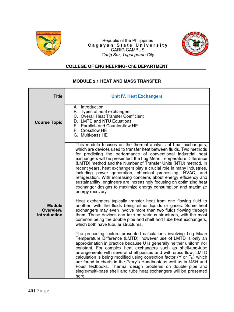 Module 2.1 H M T - HEAT EXCHANGERS | PDF | Heat Exchanger | Heat Transfer