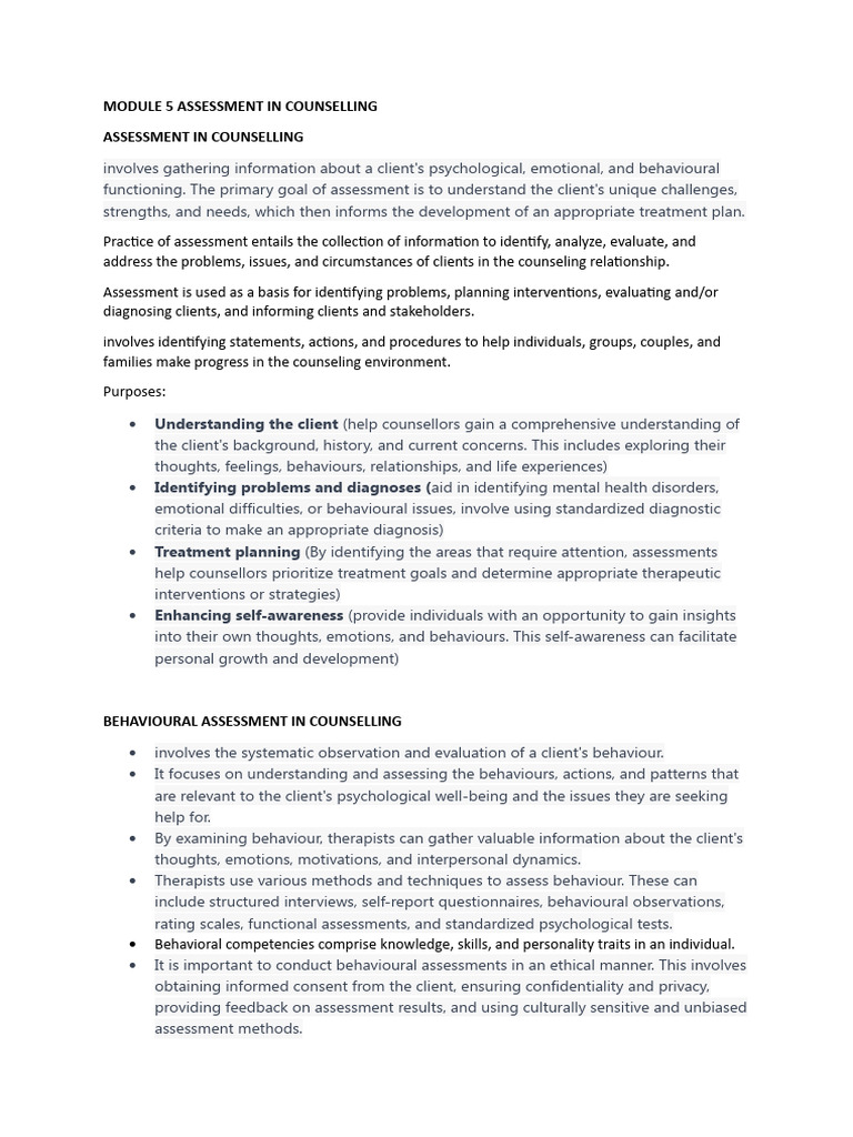 Counseling Assessment Guide | PDF | Psychotherapy | Counseling Psychology