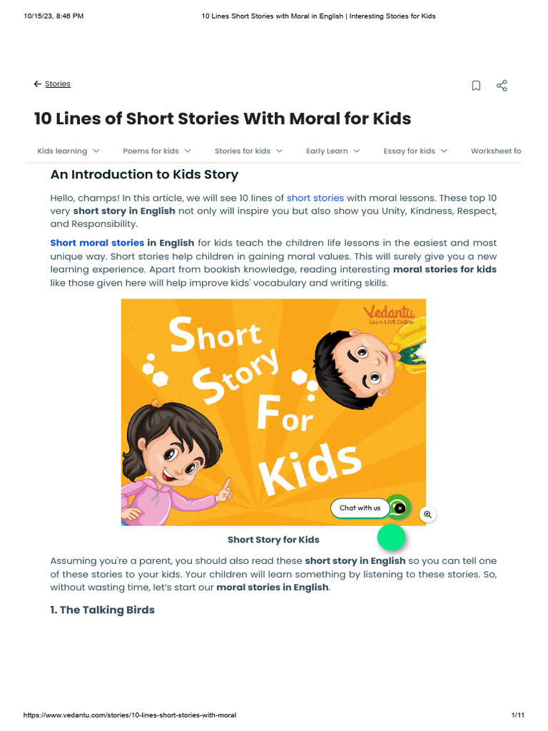 10-Line Moral Stories for Kids | PDF