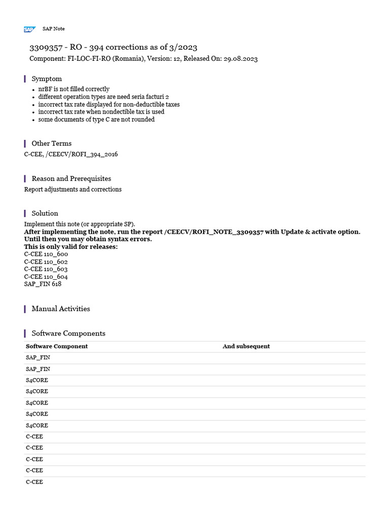 SAP Note 3309357 | PDF | Systems Engineering | Information Technology