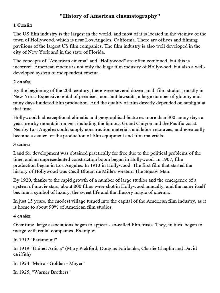 History of American Cinematography | PDF | Cinema Of The United States