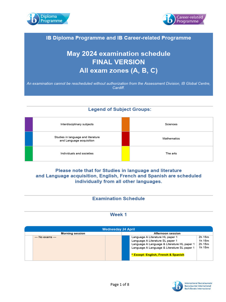 IB May 2024 Exam Schedule | PDF | Science IB May 2024 Exam Schedule | PDF | Science