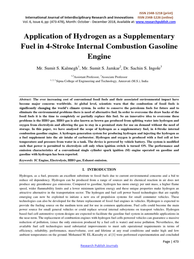 Application of Hydrogen-6849 | PDF | Exhaust Gas | Engines
