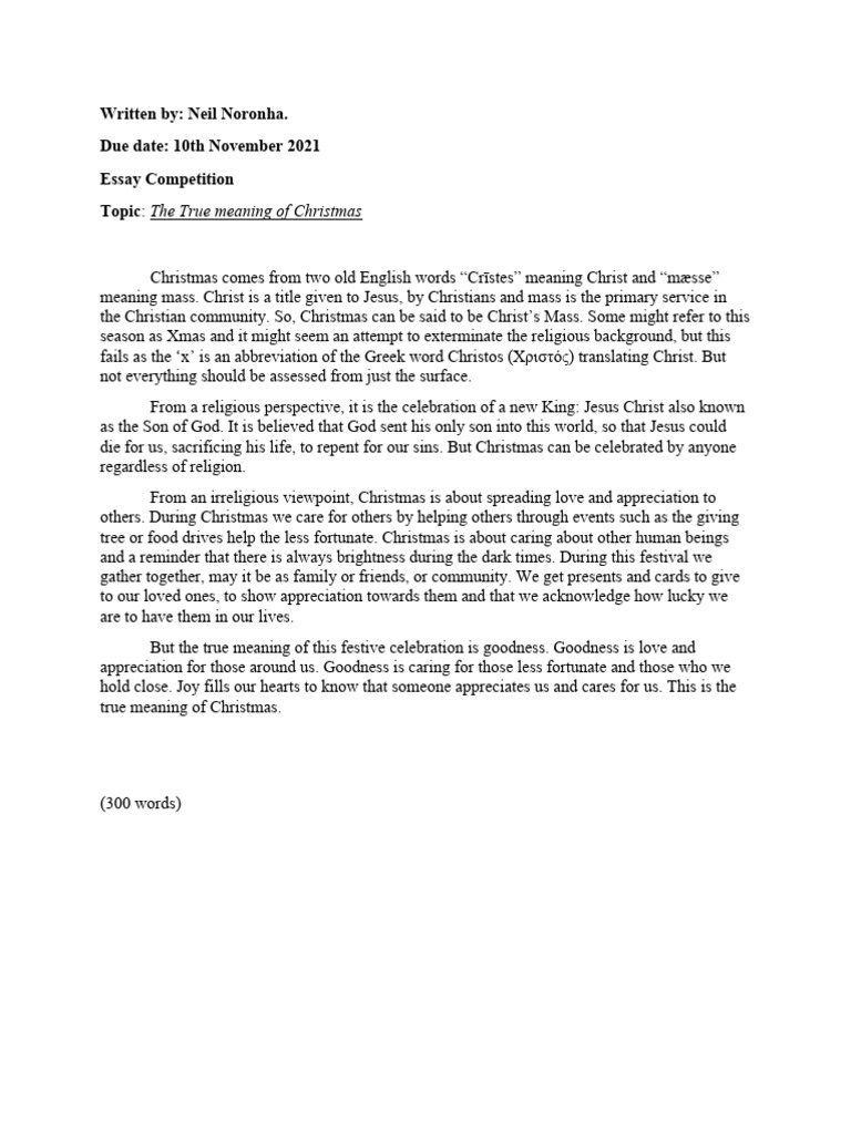 Neil Noronha- True Meaning of Christmas (ESSAY COMPETITION) | PDF
